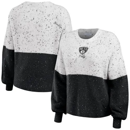 WEAR BY ERIN ANDREWS Black Brooklyn Nets Color-block Pullover Sweater
