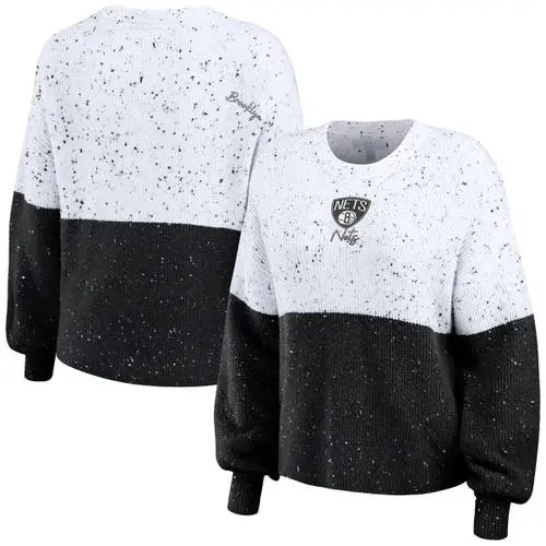 WEAR BY ERIN ANDREWS Black Brooklyn Nets Color-block Pullover Sweater