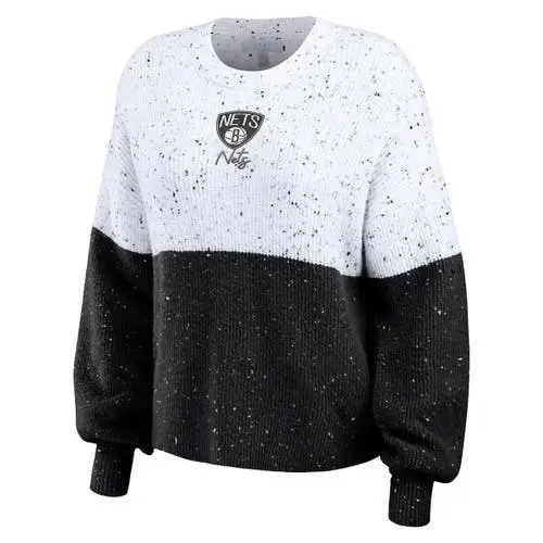 WEAR BY ERIN ANDREWS Black Brooklyn Nets Color-block Pullover Sweater