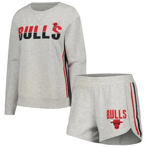 CONCEPTS SPORT Chicago Bulls Long Sleeve T-shirt And Shorts Sleep Set - Gray