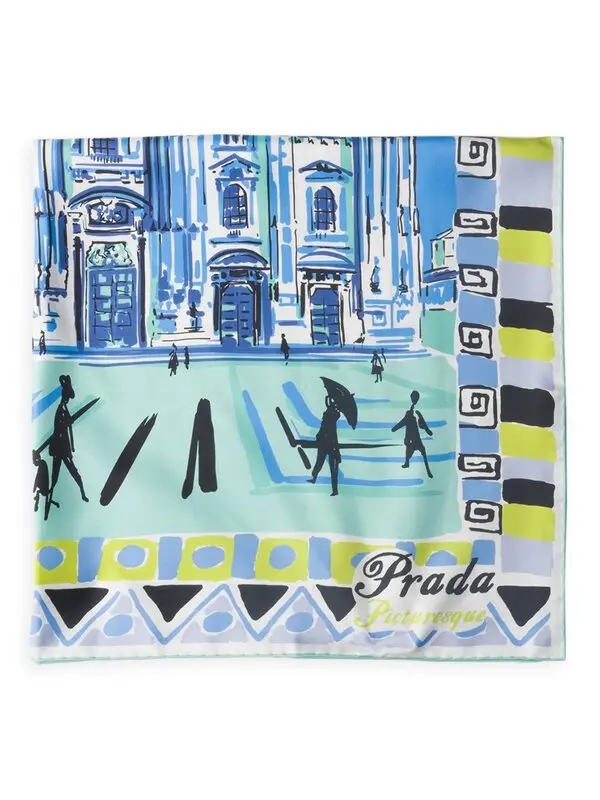 Prada Pittoresque Milan Printed Silk Foulard 90cm Square Scarf