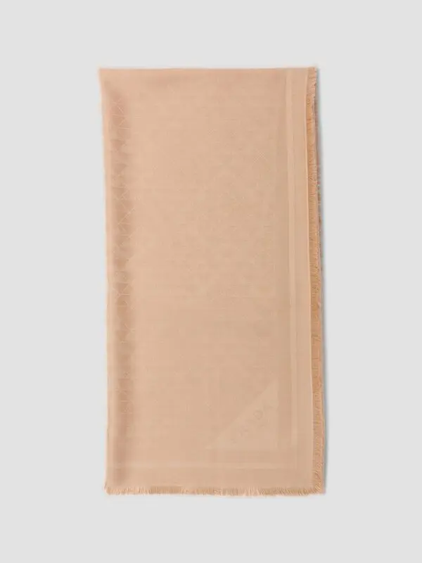 Prada Symbole Silk And Wool Jacquard Shawl - Beige