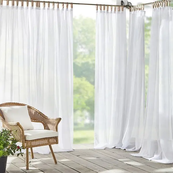 ELRENE HOME FASHIONS Darien Solid Indoor/outdoor Sheer Adhesive Loop Tab Top Window Curtain Panel, 52 X 84 - White