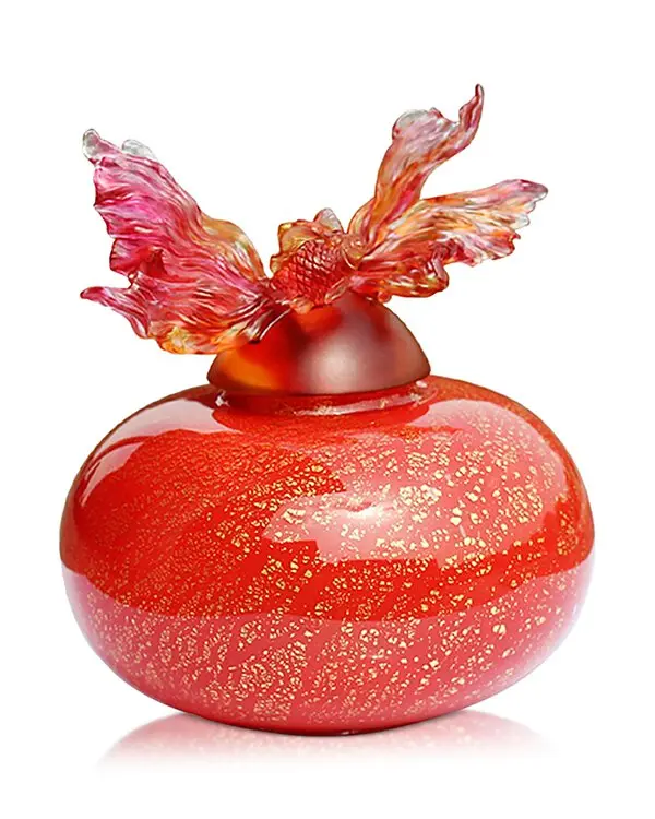 LIULI Golden Jade Joy, A Vase Of Riches Crystal Figure - Red