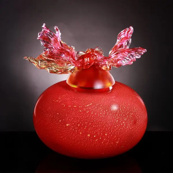 LIULI Golden Jade Joy, A Vase Of Riches Crystal Figure