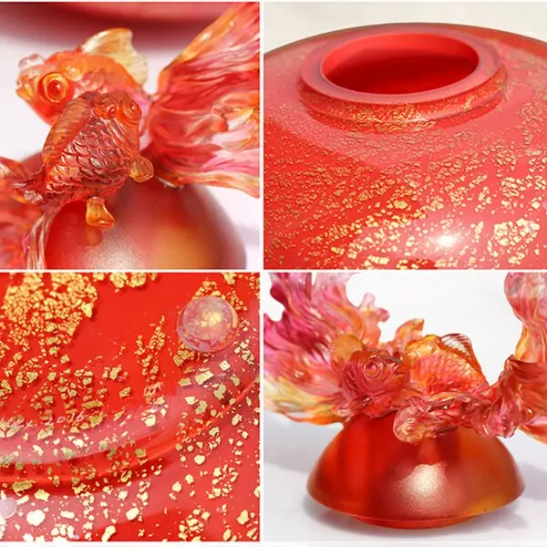LIULI Golden Jade Joy, A Vase Of Riches Crystal Figure