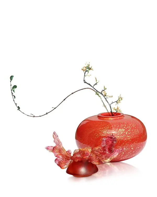 LIULI Golden Jade Joy, A Vase Of Riches Crystal Figure