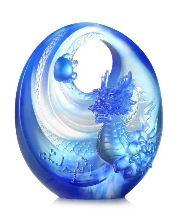 LIULI The Heart Points To The Future Azure Dragon, Brilliant Sun Rise Crystal Figure