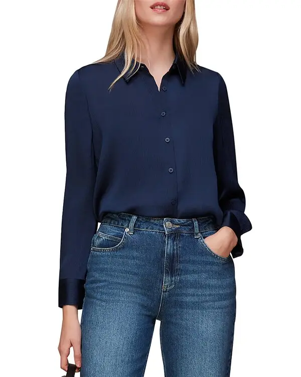 Whistles Molly Satin Shirt - Navy