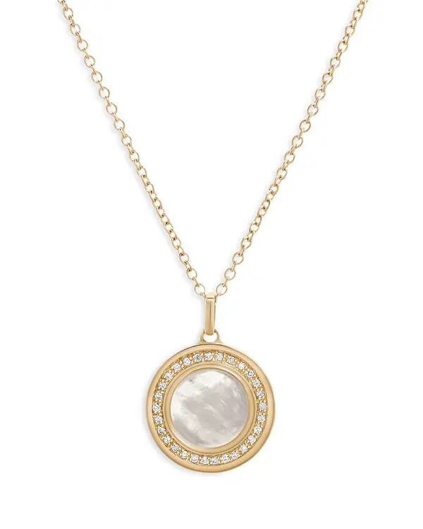 L. KLEIN 18k Yellow Gold Toscano Mother Of Pearl & Diamond Halo Pendant Necklace - White/gold