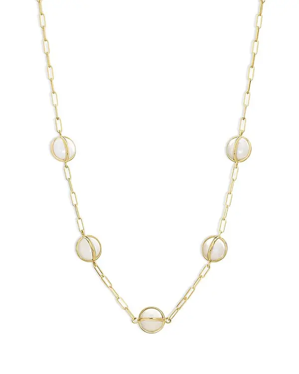 L. KLEIN 18k Yellow Gold Pearl Paperclip Chain Necklace - White/gold