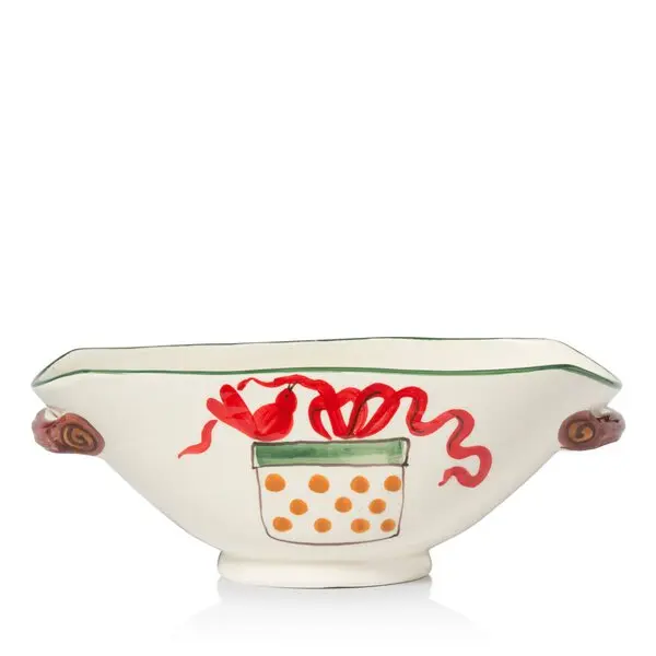 VIETRI Old St. Nick With Presents Handled Oval Bowl