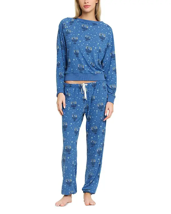 Honeydew Intimates Star Seeker Pajama Set In Pink Fantasy - Cerulean Menorahs