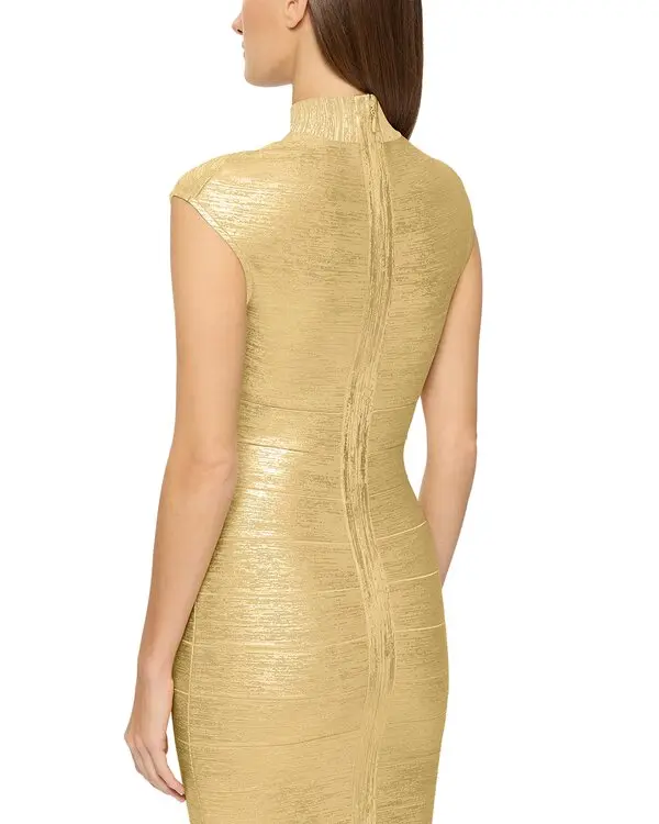 gold foil bandage dress FOIL STRAPPY MINI DRESS – HERVÉ LÉGER main image 1