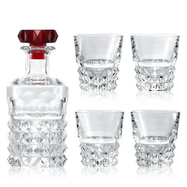 THE MARTHA, BY BACCARAT Louxor Red Bar Set With Decanter And 4 Tumblers