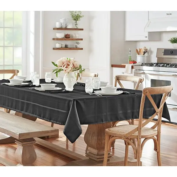 ELRENE HOME FASHIONS Elegance Plaid Jacquard Tablecloth, 60 X 144 - Black