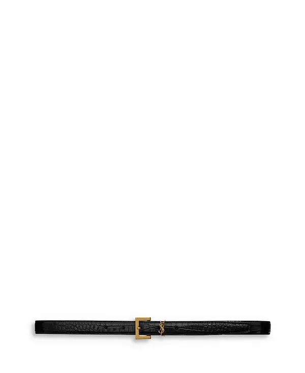 Saint Laurent Cassandre Thin Belt With Square Buckle - Black