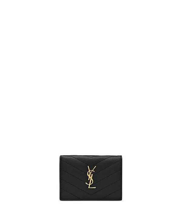 Saint Laurent Cassandre Matelasse Flap Card Case - Black Leather/gold