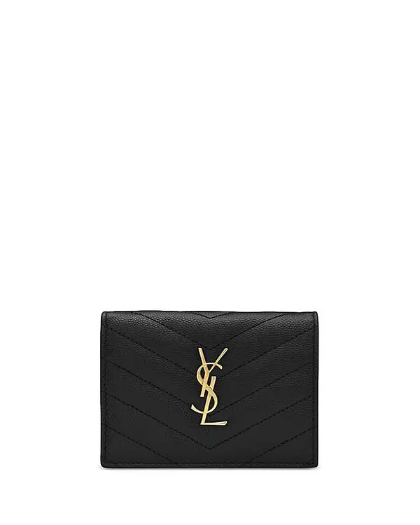 Saint Laurent Cassandre Matelasse Flap Card Case - Black Leather/gold