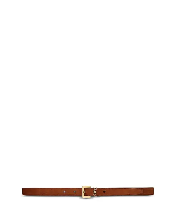 Saint Laurent Cassandre Thin Belt With Square Buckle In Box Leather - Brick