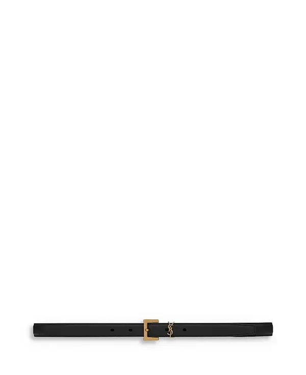 Saint Laurent Cassandre Thin Belt With Square Buckle - Dark Beige