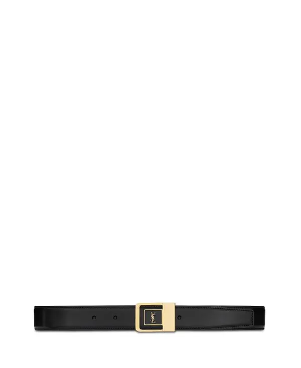 Saint Laurent Crocodile-embossed Buckle Belt - Black/gold