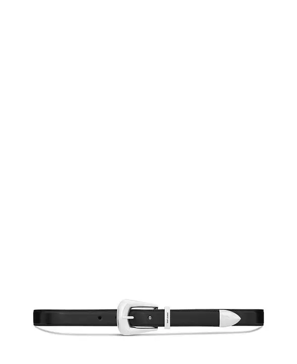 Saint Laurent Folk Buckle Leather Belt - Black/silver