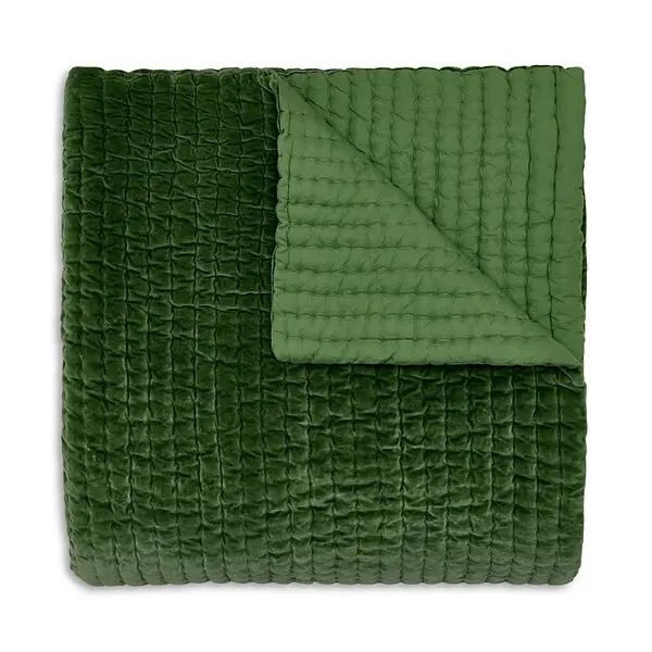 JOHN ROBSHAW Velvet Quilted Coverlet, Queen - Moss