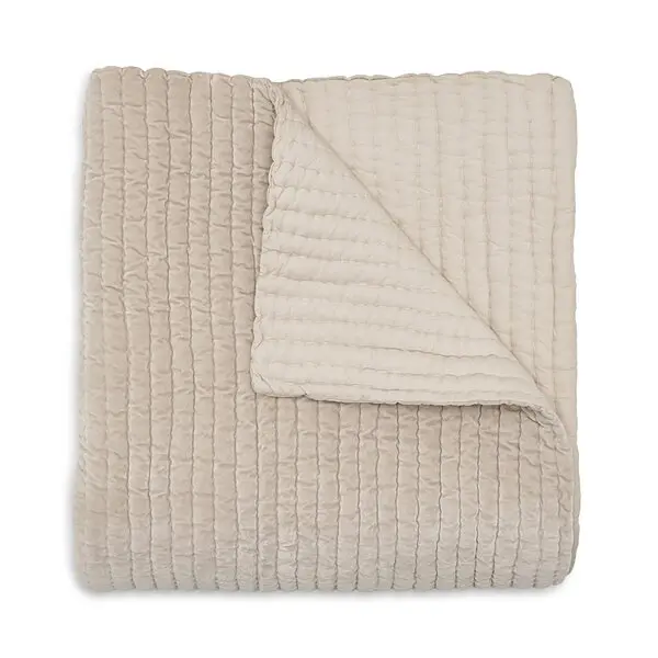 JOHN ROBSHAW Velvet Quilted Coverlet, Queen - Sand