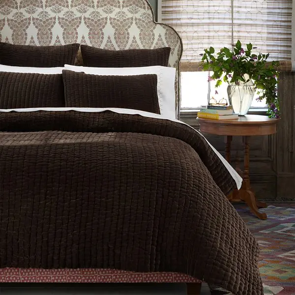 JOHN ROBSHAW Velvet Quilted King Sham - Coffee