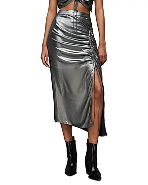 ALLSAINTS Carla Metallic Midi Skirt
