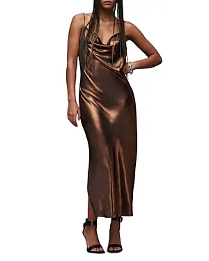 Allsaints Hadley Metallic Dress In Rose Gold - 70% Off | Editorialist