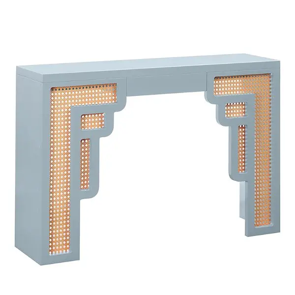 TOV FURNITURE Suzie & Rattan Console Table - Light/pastel Blue