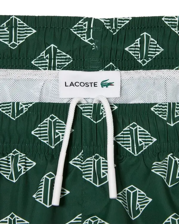 Lacoste Monogram Print Swim Trunks