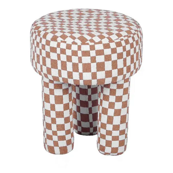TOV FURNITURE Claire Checkered Boucle Stool - Brown