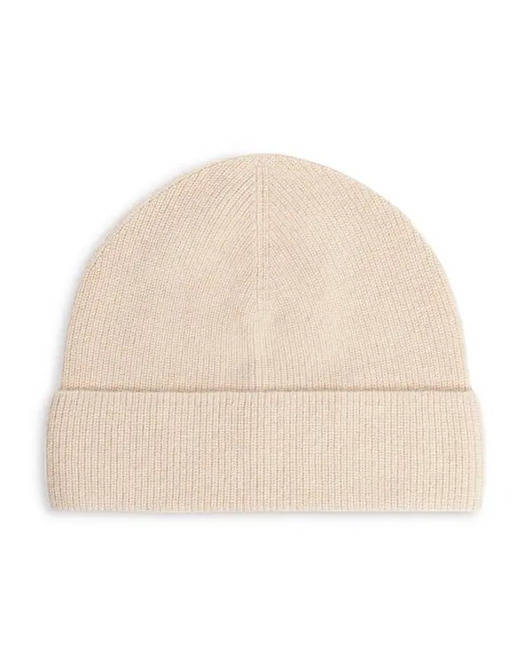 Sandro Cashmere Ribbed Beanie - Beige