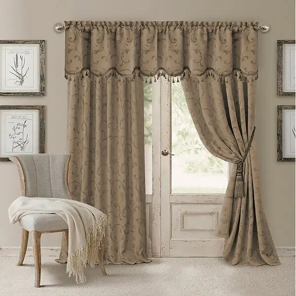 ELRENE HOME FASHIONS Mia Jacquard Scroll Blackout Window Curtain Panel, 52 X 84 - Natural