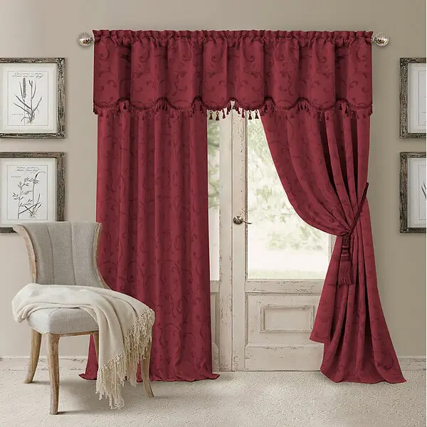 ELRENE HOME FASHIONS Mia Jacquard Scroll Blackout Window Curtain Panel, 52 X 84 - Rouge