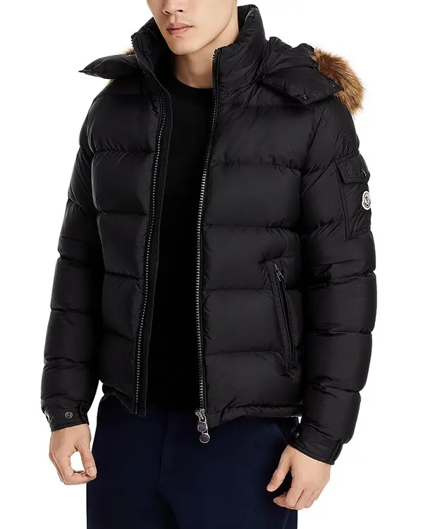 Moncler Maya Faux Fur Trim Hooded Down Puffer Jacket
