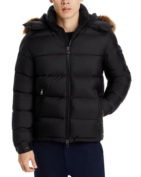Moncler Maya Faux Fur Trim Hooded Down Puffer Jacket