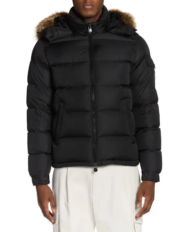 Moncler Maya Faux Fur Trim Hooded Down Puffer Jacket
