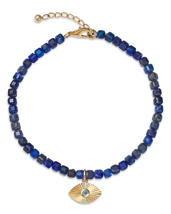 Bloomingdale'S London Blue Topaz, Lapis Lazuli & 14k Yellow Gold Evil Eye Charm Bracelet - Blue/gold