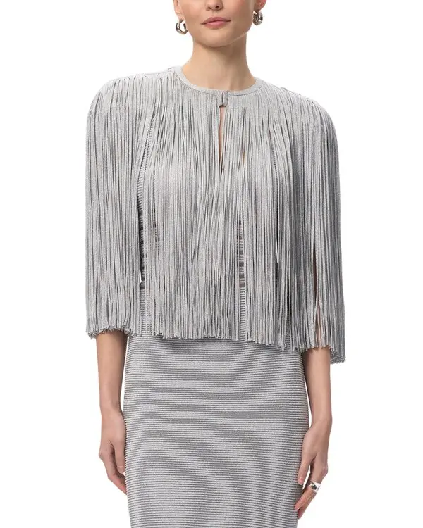 Herve Leger Metallic Fringe Cape - Met Silver