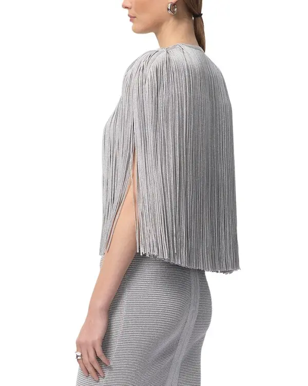 Herve Leger Metallic Fringe Cape - Met Silver