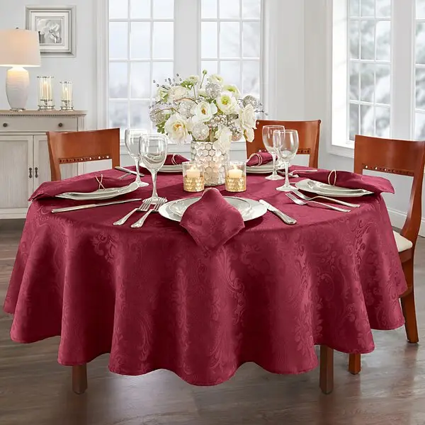 ELRENE HOME FASHIONS Caiden Elegance Damask Round Tablecloth, 70 X 70 - Cranberry