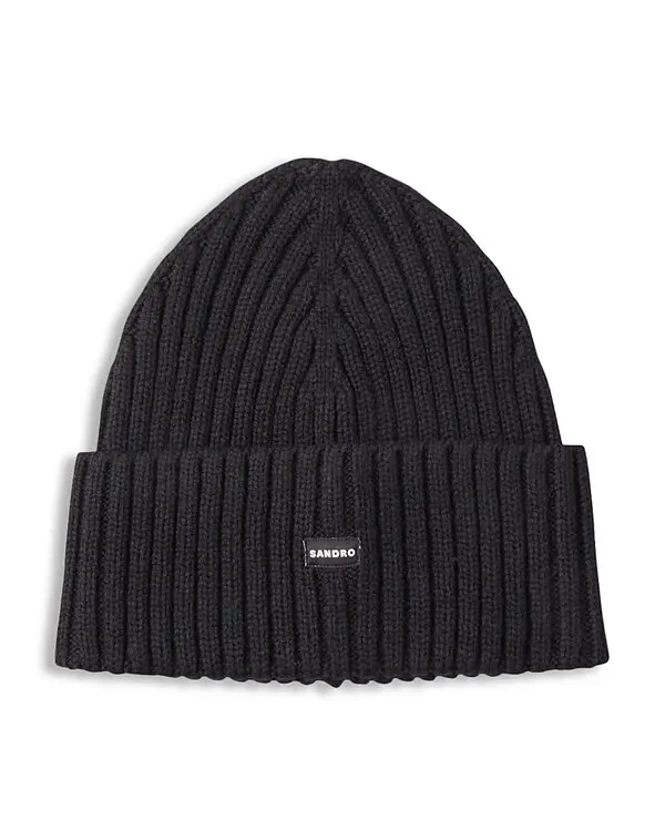 Sandro Ribbed Knit Cuffed Beanie - Black