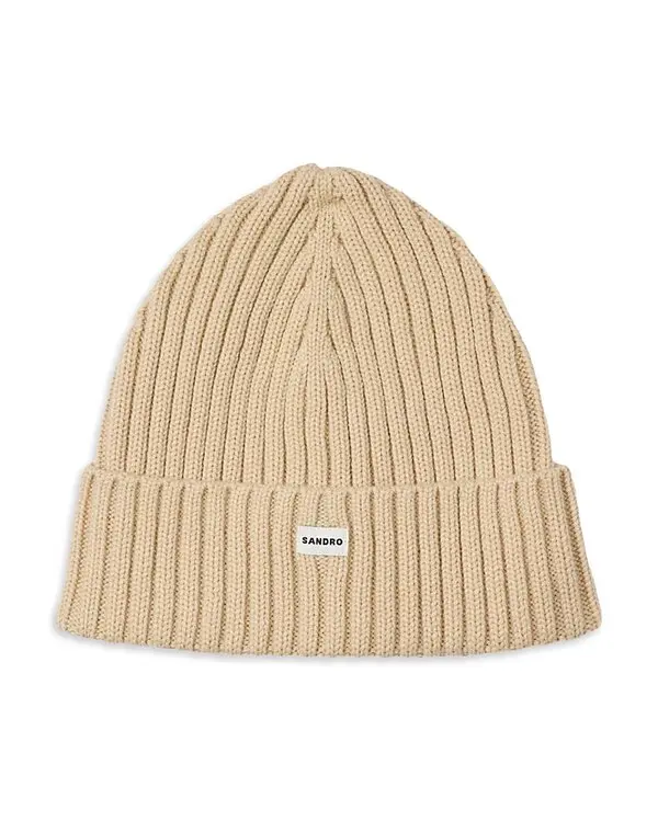 Sandro Ribbed Knit Cuffed Beanie - Butter Cream
