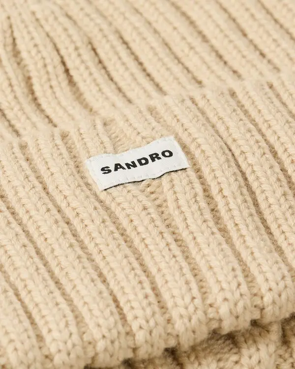 Sandro Ribbed Knit Cuffed Beanie - Butter Cream