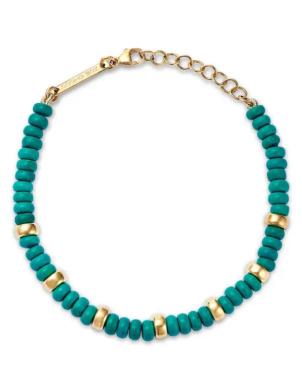 Zoe Chicco 14k Yellow Gold Turquoise Rondelle Link Bracelet - Blue/gold