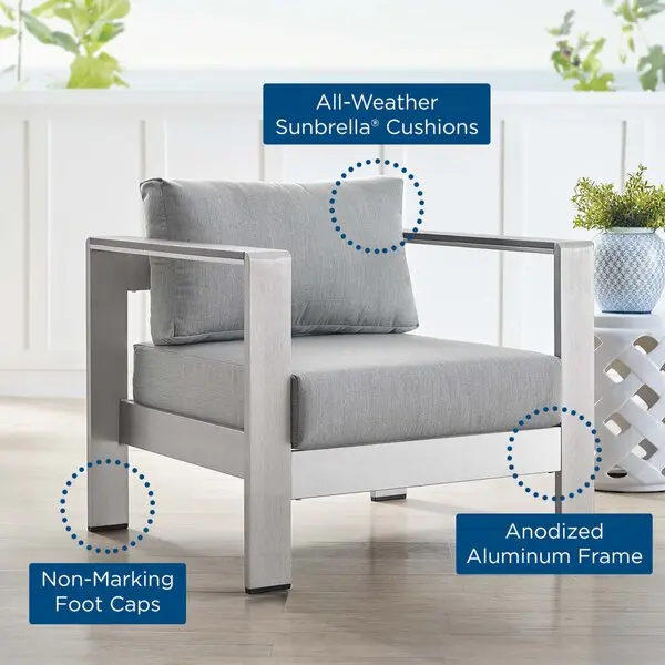 MODWAY Shore Sunbrella Fabric Aluminum Outdoor Patio Armchair